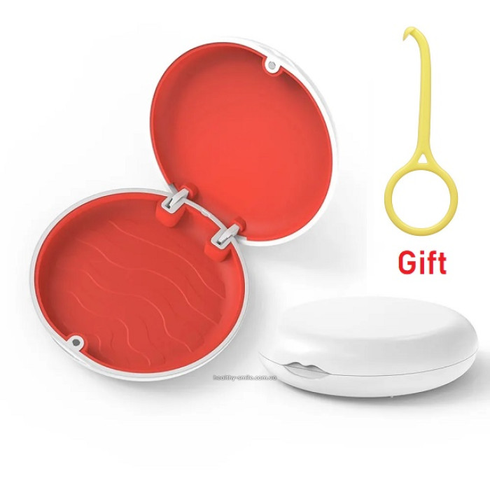 Container for caps, aligners, retainers, magnetic, White