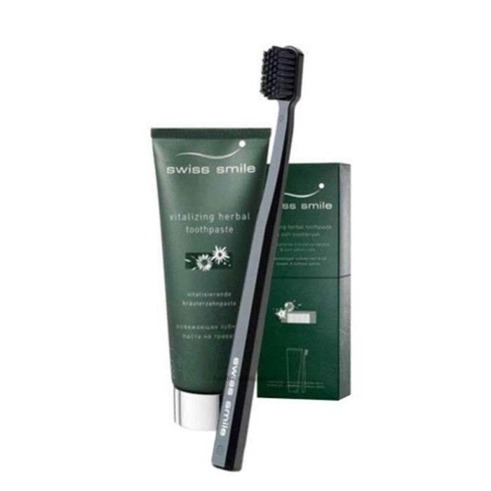 Swiss Smile vitamin-herbal toothpaste and brush