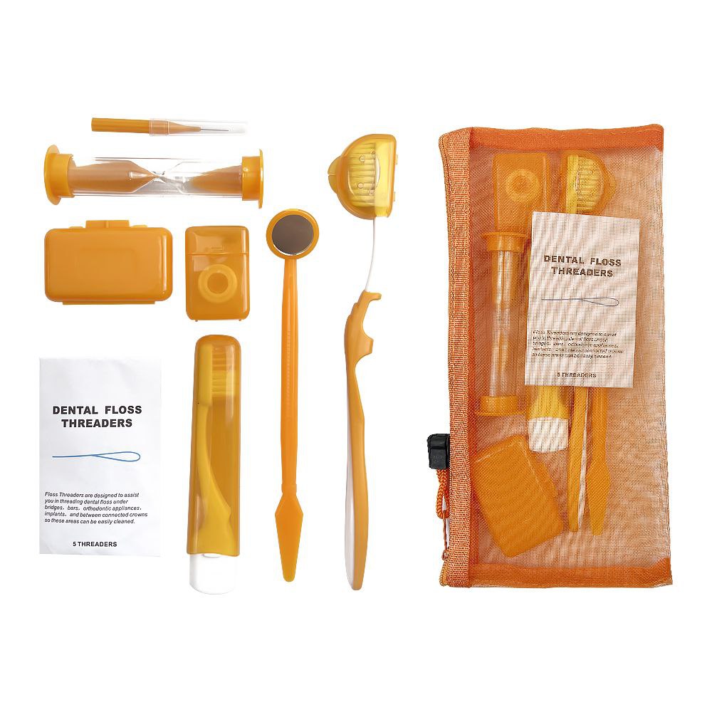 Orthodontic set for care of braces, orange